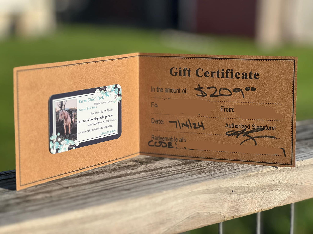 Farm Chic Tack Mailed Gift Certificate – Farm Chic’ Boutique